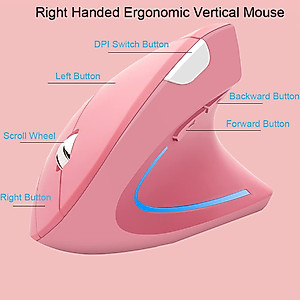 Wireless Mouse Ergonomic Vertical Mouse Ergo LED Light High Precision Optical Cordless Lightweight Mice Gift for Boy Girl Adults for PC Computer Laptop Mac Office,with Side Buttons, 800/1200/1600 DPI