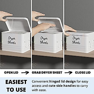 QUILIVIK Farmhouse Metal Dryer Sheet Holder for Laundry Room with Hinged Lid - Large Metal Fabric Softener Dispenser - Dryer Sheet Container with Tray.(Glossy White)