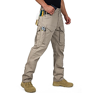 FREE SOLDIER Men's Cargo Pants,Tactical Pants for Men Stretch,Durable Ripstop EDC Work Pants for Hiking (Khaki 34Wx32L)