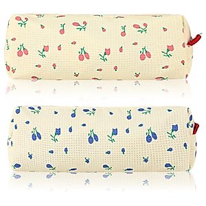 GEEHUA 2 Pcs Women Cute Floral Pencil Bag, Flower Zipper Pencil Case Simple Pen Bag Stationery Organizer Cosmetic Makeup Storage Bag Coin Pouch Holder Travel Office Accessories