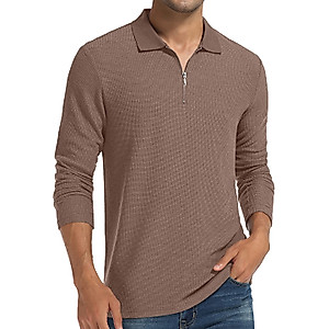 Sailwind Men's Waffle Knit Long Sleeve Casual Quarter Zip Polo Shirts