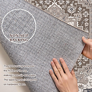 Washable Rug 6x9, Area Rug for Living Room Bedroom Rug Lightweight Large Area Rug Thin Vintage Rug No Smell Machine Washable Rug Accent Rug for Dining Room Home Kitchen, Brown