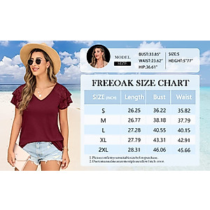 FREEOAK Summer Tops Double Lace Sleeve Shirts for Women V Neck Loose Casual Tee Tunics Black Tops for Women Black L