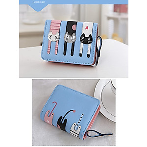 Nawoshow Women Cute Cat Wallet Coin Purse Bifold Wallet Clutch Bag (A-Blue)