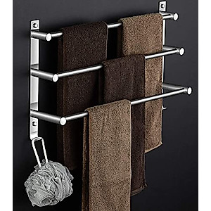 Towel Racks for Bathroom Towel Holder Wall-Mounted Towel Rack Towel Rail 304 Stainless Steel Bathroom Three-bar Towel Rod with Hook Kitchen Rack Towel Rack Bathroom Accessories (Color : 70cm)