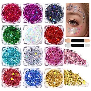 Teenitor Body Glitter Face Glitter Makeup Festival Glitter Gel, 12 Colors Face and Body Glitter Gel, Hair Glitter Gel, Glitter Gel Makeup, Glitter for Face and Hair