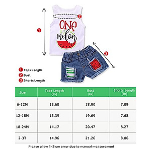 Mikrdoo Toddler Girl Summer Outfits Sleeveless Watermelon Tank Top + Denim Shorts Clothing Set (12-18 Months, White)