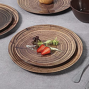 ZLruyao Melamine Dinnerware Set -12 Pcs Unbreakable Wood Dishes Set for 4, Indoor Outdoor Use, Lightweight, Dishwasher Safe, Brown (wood grain)