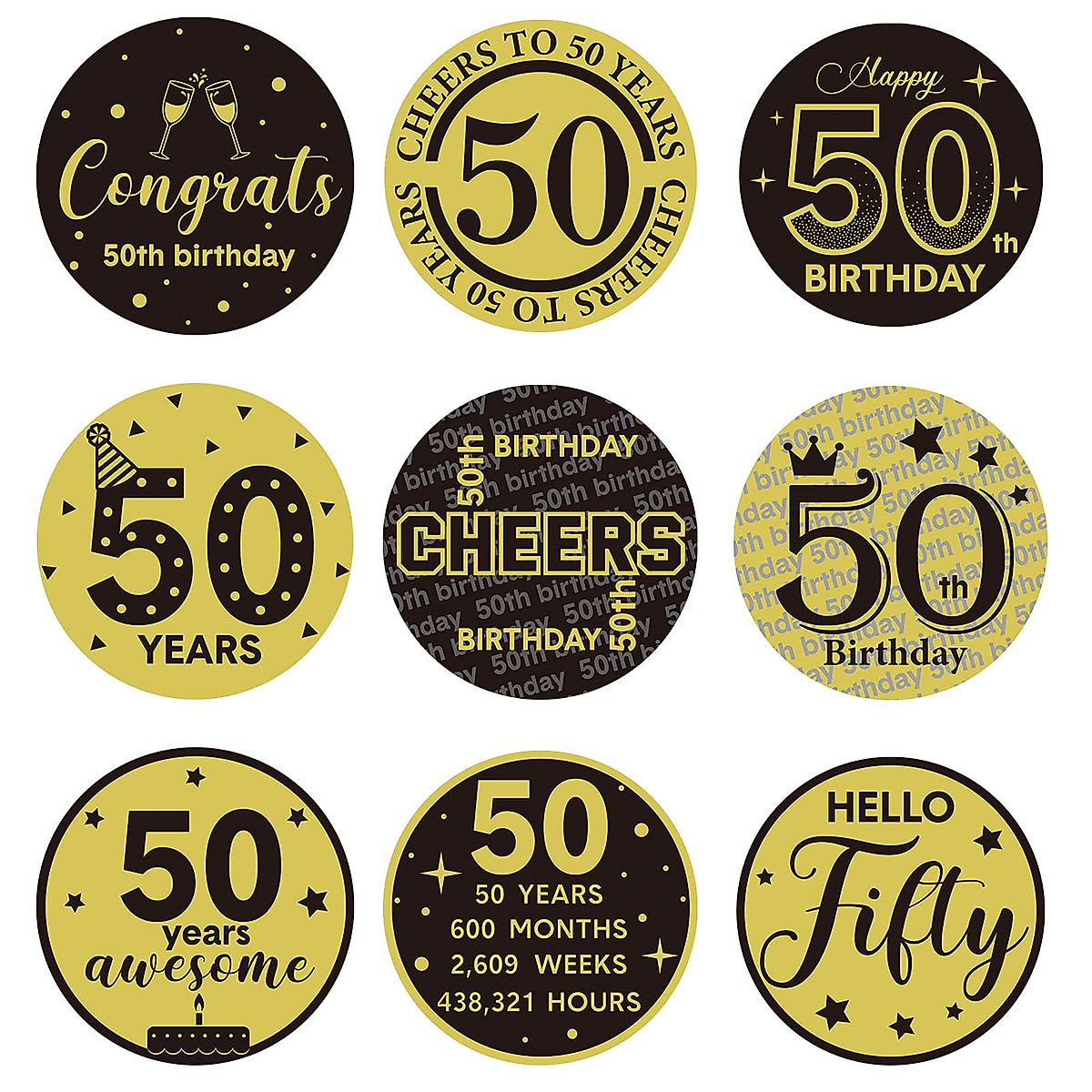 Tenare 504 Pieces Black and Gold Birthday Party Favor Stickers Cheers to Label Stickers Mini Chocolate Candy Wrappers for Birthday Party Decor(50th)