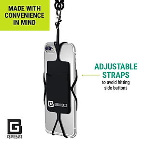 Gear Beast Cell Phone Lanyard - Neck Phone Holder w/Card Pocket and Silicone Neck Strap - Compatible with Most Smartphones, Black