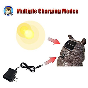 Owlery Solar Owl with Flashing Eyes, Spinning Head and Realistic Tweets, Plastic Owl Decoration for Home, Garden, Patio and Fence