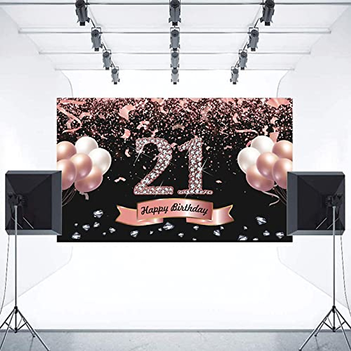 Trgowaul 21st Birthday Decorations for her - Rose Gold 21st Birthday Backdrop for Women 21st Birthday Party Supplies Photography Supplies Background Happy 21st Birthday Banner
