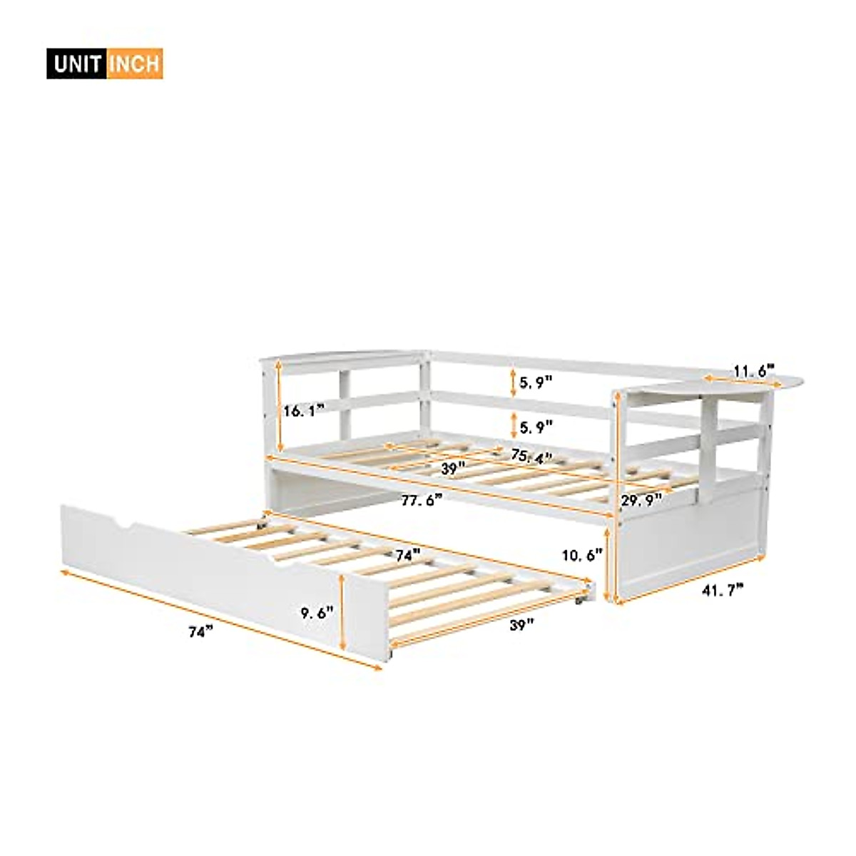 Harper & Bright Designs Daybed with Trundle and Side Foldable Table, Wood Twin Size Sofa Bed Frame with Wood Slat Support, Twin Bed Frame for Bedroom, Living Room (White)
