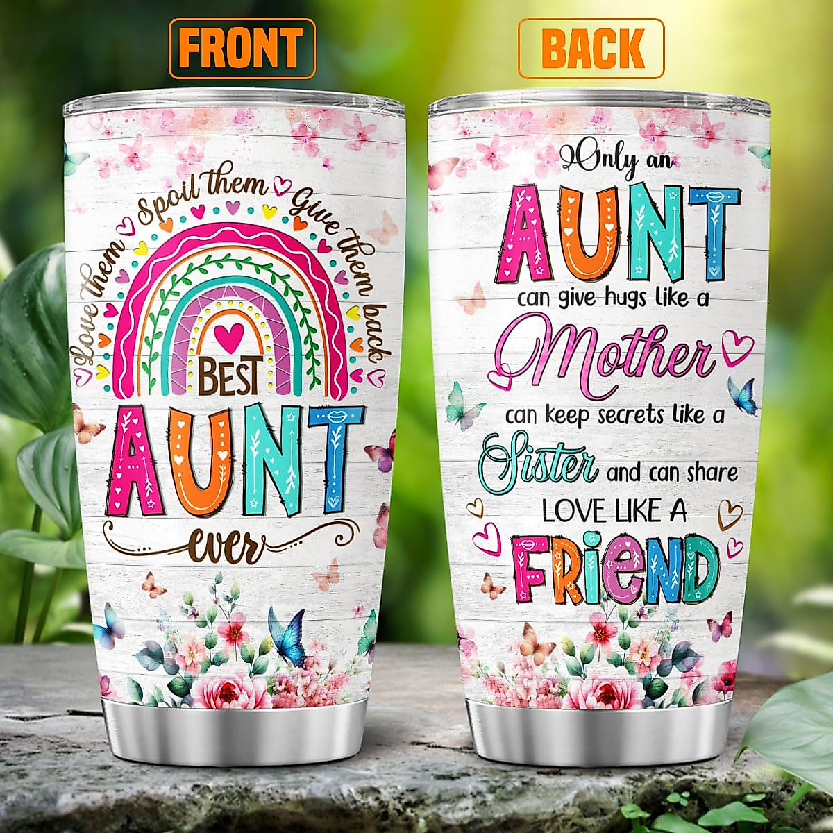 JENOIS Auntie, Aunt Gifts, Tumbler 20 Oz With Lid And Straw, Best Aunt Like Mother