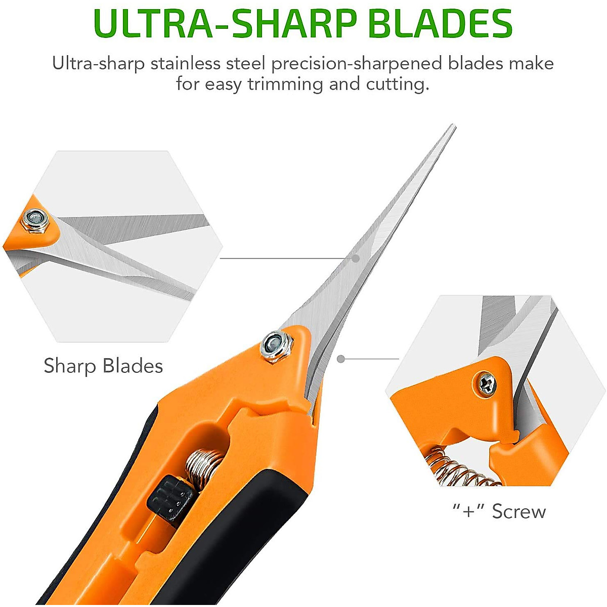 iPower GLPRNR6ORV1 6.5 Inch Gardening Pruning Shears Hand Scissors with Straight Stainless Steel Blades for Trimming Herbs, Flowers, Bonsai, 1-Pack, Orange