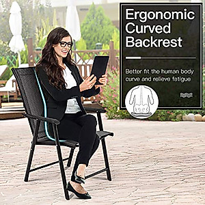 RELAX4LIFE Patio Folding Chairs Set of 4 W/Armrest,High Backrest&Metal Frame Patio Dining Chairs Set for Courtyard, Garden, Poolside Outdoor & Indoor No-Assembly Folding Sling Chairs (4, Gray)