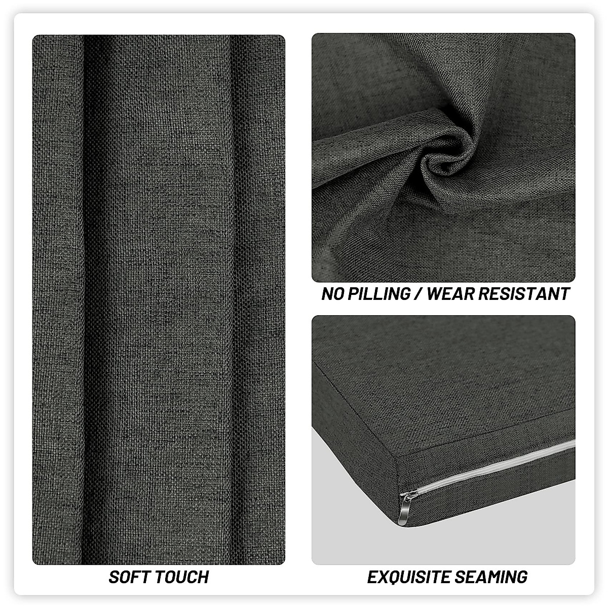 Lokex Bench Cushion,36x14 Inch Non-Slip Durable Bench Cushions for Indoor Furniture,Window Seat Cushions Indoor with Ties,Dark Gray