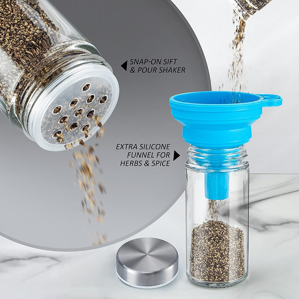 Revolving Spice Rack Organizer with 20 Jars, Spice Organizer for Cabinets Countertop, Stainless Steel Seasoning Organizer Rotating Tower Organizer Spice Storage Holder Shelf for Kitchen (No Spices)