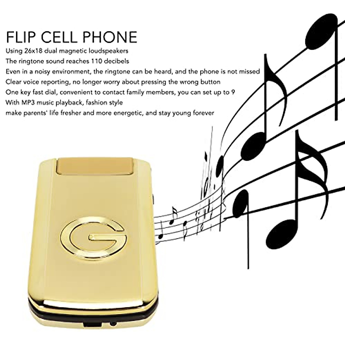 Zyyini G9000 Unlocked Flip Phone, 2.4inch Big Buttons Big Fonts Flip Mobile Phone for Seniors, Dual SIM Card, Loud Volume Speaker, with LED Flashlight, 4800mAh Battery, Gold