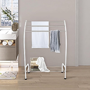 LOYLED Free Standing Towel Rack for Bathroom, Blanket Holder with 3 Tiers Metal with Storge Shelf, 22.44" L Drying Stand Towel Rack for Outdoor Pool Bedroom Living Room, White