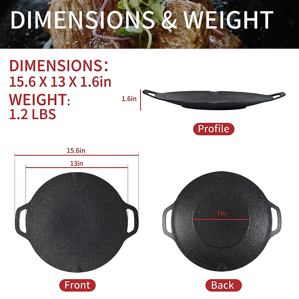 Gbultn Korean BBQ grill pan, Medical stone Coating, stovetops and Induction Compatible,Round Griddle pan, PFOA free Toxin free (13.4inches)