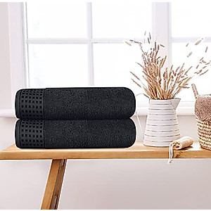 GLAMBURG 100% Cotton 2 Pack Oversized Bath Towel Set 28x55 Inches, Ultra Soft Highly Absorbant Compact Quickdry & Lightweight Large Bath Towels, Ideal for Gym Travel Camp Pool - Black
