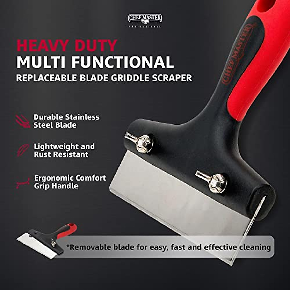 Mr. Bar-B-Q Griddle Scraper Tool with Replaceable Blade, Stainless Steel Griddle Cleaner, Ergonomic, Perfect for Professional and Residential Kitchen Grill Scraper