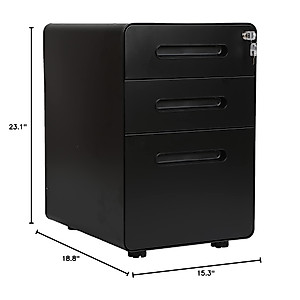 YITAHOME 3-Drawer Metal Mobile File Cabinet, Rolling Filing Cabinet with Lock, Filing Cabinet Under Desk fits Legal/Letter/A4 Size for Home/Office, Fully Assembled