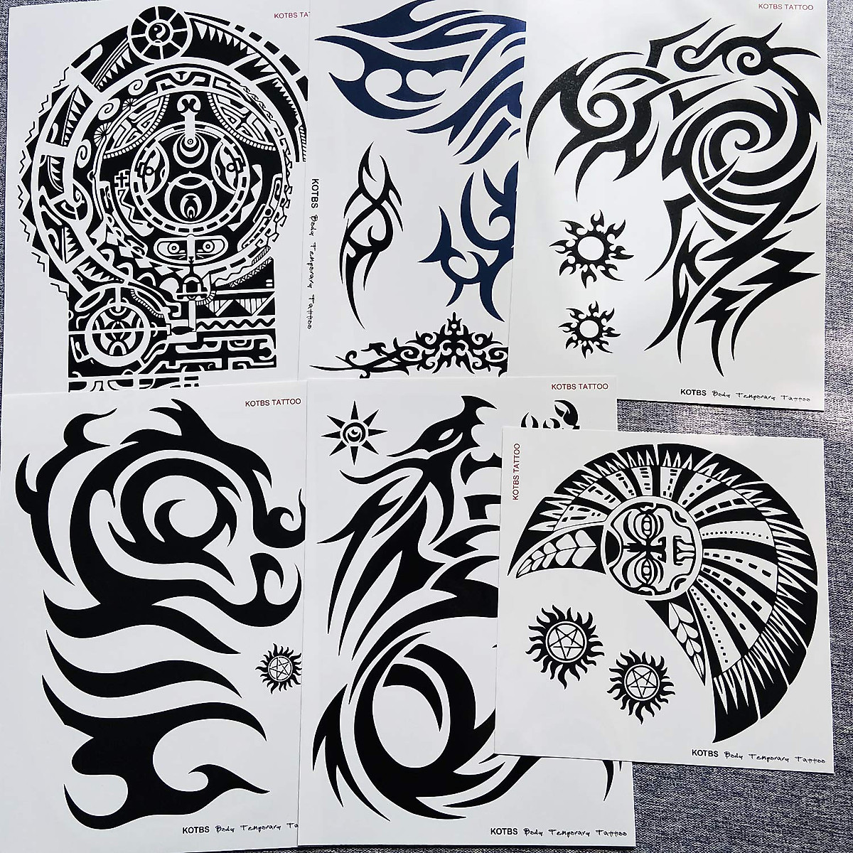 Kotbs 6 Sheets Extra Large Totem Temporary Tattoo Stickers, Waterproof Big Temporary Tattoos for Men Adults Guys Women Body Art Arm Shoulder Chest Make Up Fake Tattoos