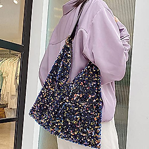 Women Glitter Sequin Shoulder Tote Bag Girls Large Capacity Shiny Shopping Bag Pouch