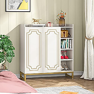 Tribesigns Shoe Cabinet with Doors, White Shoe Storage Cabinet with Adjustable Shelves, 20 Pair Shoe Rack Organizer, Freestanding Shoe Closet for Entryway, Hallway, Bedroom, Living Room