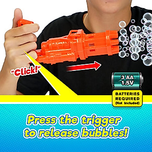 JA-RU Blitz Bubble Blaster Machine Gun (1 Bubble Gun) w/Bubble Tray & Soap Solution. Battery Operated Bubble Machine Blower for Kids Summer Outdoor Activities Wedding Birthday Party Toys.1543-1