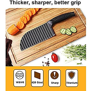 YukaBa Crinkle Potato Cutter 2.9" x 11.8" Stainless Steel Waves French Fries Slicer Handheld Chipper Chopper, Vegetable Salad Chopping Knife Home Kitchen Wavy Blade Cutting Tool, Black (1 Pack)