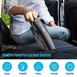 Fjhee Car Vacuum 13.2FT Corded, Portable Car Vacuum Cleaner Strong Suction DC 12V/9500Pa Handheld Vacuums w/4 Attachments for Car Interior Detailing Auto Accessories Cleaning Tool Kit w/Storage Bag