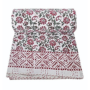 Maviss Homes Indian Traditional Handmade Patchwork Printed Cotton Super Soft Kantha Quilt Blanket | Throw Bedspread Blanket | Bedroom Décor Throw Quilt |Home Décor; Multicolour