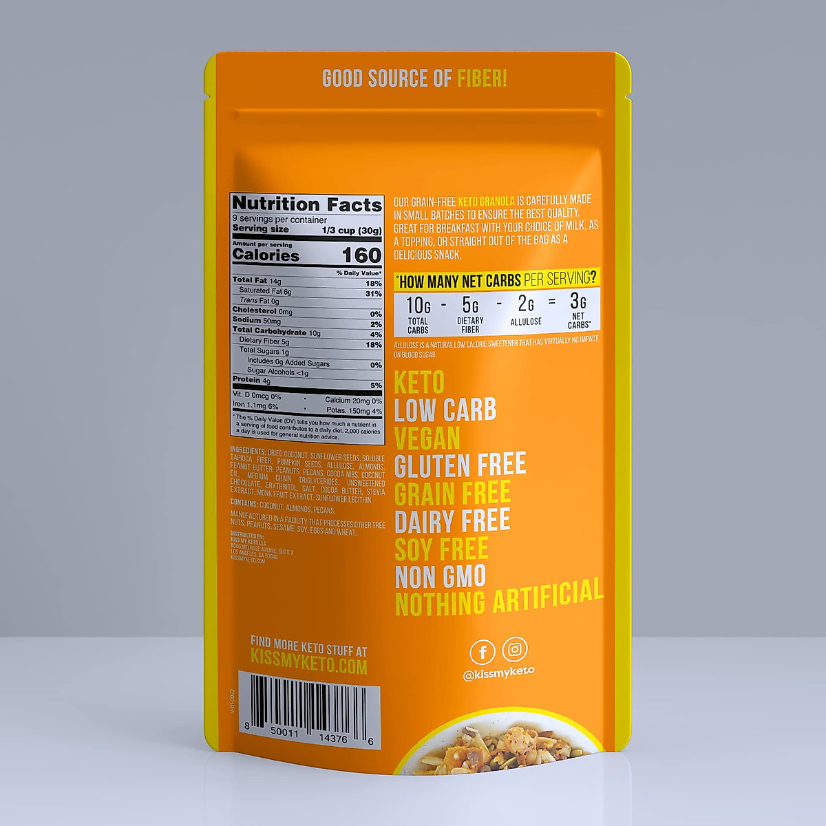 Kiss My Keto Granola Cereal – Peanut Butter Chocolate Keto Granola Low Carb Cereal (2g-Net) Low Sugar Granola (1g) – Grain Free Granola Keto Cereal, Gluten Free Granola – Keto Nut Granola for Yogurt 2pk