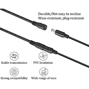 HCFeng DC Power Y Splitter Cable,DC 5.5mm x 2.1mm 1 Female to 2 Male Power Cord 18AWG 12v DC Extension Cord Cable for CCTV Security Camera, DVR, HDVD, LED Strip Light(2pack/1.6ft)