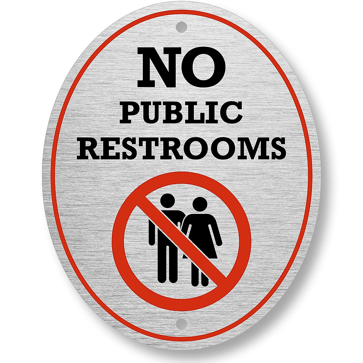SmartSign 5 x 4 inch “No Public Restrooms” Diamond Plate Sign with Foam Tape and holes, Matte Finish, 32 mil Anodized Aluminum, Red, Black, and White, Made in USA