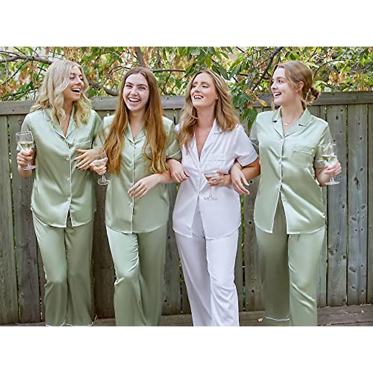 AW BRIDAL Womens Summer Pajamas Set Short Sleeve Silk Pajamas Button Up Pjs Bride Bridesmaid Pajama Set Gift, White M