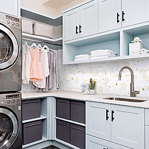 Feisoon Gold Star Wallpaper White Peel and Stick Wallpaper Kid's Bedroom Wallpaper White Moon Wallpaper 16.14"x78.7" Waterproof Contact Paper Self Adhesive Wallpaper Removable Contact Paper Vinyl Roll