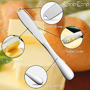 CONPCONP Butter Spreader, Stainless Steel Butter Spreader, 3 in 1 Kitchen Knife Gadgets Curler Slicer Spreader with Serrated Edge for Cutting and Spreading Butter Cheese Jam