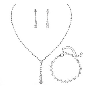 Yean Bride Silver Bridal Necklace Earrings Set Crystal Wedding Jewelry Set Rhinestone Choker Necklaces for Women (Silver-Bracelet)