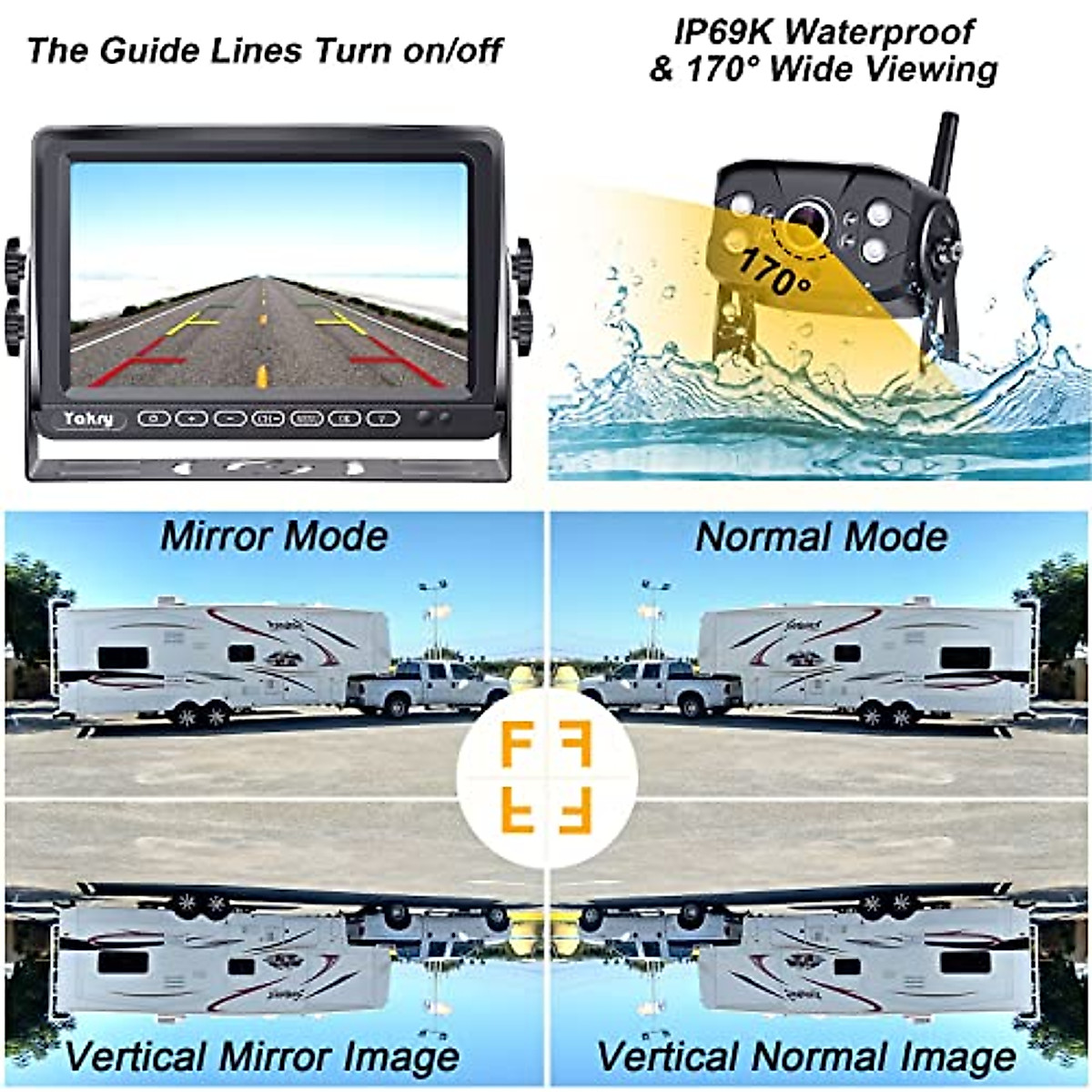 Yakry RV Backup Camera Wireless HD 1080P with 7 Inch Touch Key DVR Monitor for RVs,Campers,Trailers,Trucks Adapter For Furrion-Pre-wired RVs High-Speed Rear View Observation IR Night Vision Y27