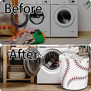 Mozaigos Baseball Texture Laundry Basket Waterproof Collapsible Laundry Hamper Tote With Handles Toy Storage Basket Organizer Dirty Clothes Hamper for College Dorm, Bathroom, Bedroom, Living Room