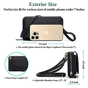 Peacocktion Women Wallet Purse Credit Card Holder with RFID, Large Capacity Crossbody Wristlet Clutch 2 Straps, Black