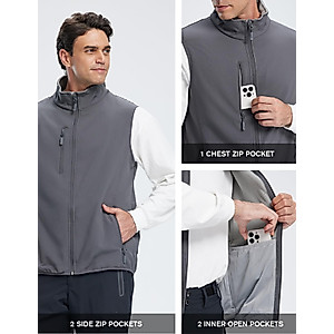 fit space Men's Lightweight Vest Softshell Sleeveless Windproof Jacket with Zipper Pcoket Cycling Travel Hiking Running Golf (Grey, Large)