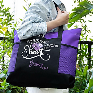 callie Personalized Nurse Tote Bag for Women, Nursing Is A Work of Heart Bags with Zipper, Nurse Appreciation Gift Nurse Week Gift