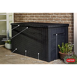 Keter XXL Java 230 Gallon Resin Rattan Look Large Outdoor Storage Deck Box for Patio Furniture Cushions, Pool Toys, and Garden Tools