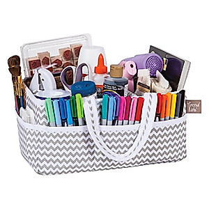 Trend Lab Dove Gray Chevron Storage Caddy Diaper Organizer for Baby Nursery and Changing Table Accessories, 12 in x 6 in x 8 in (Pack of 2)