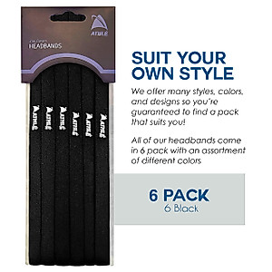 Athlé Skinny Headbands for Women and Men - 6 Pack - Elastic Headbands for Women and Men - Non Slip Silicone Grip - Lightweight and Comfortable Thin Headbands - Black
